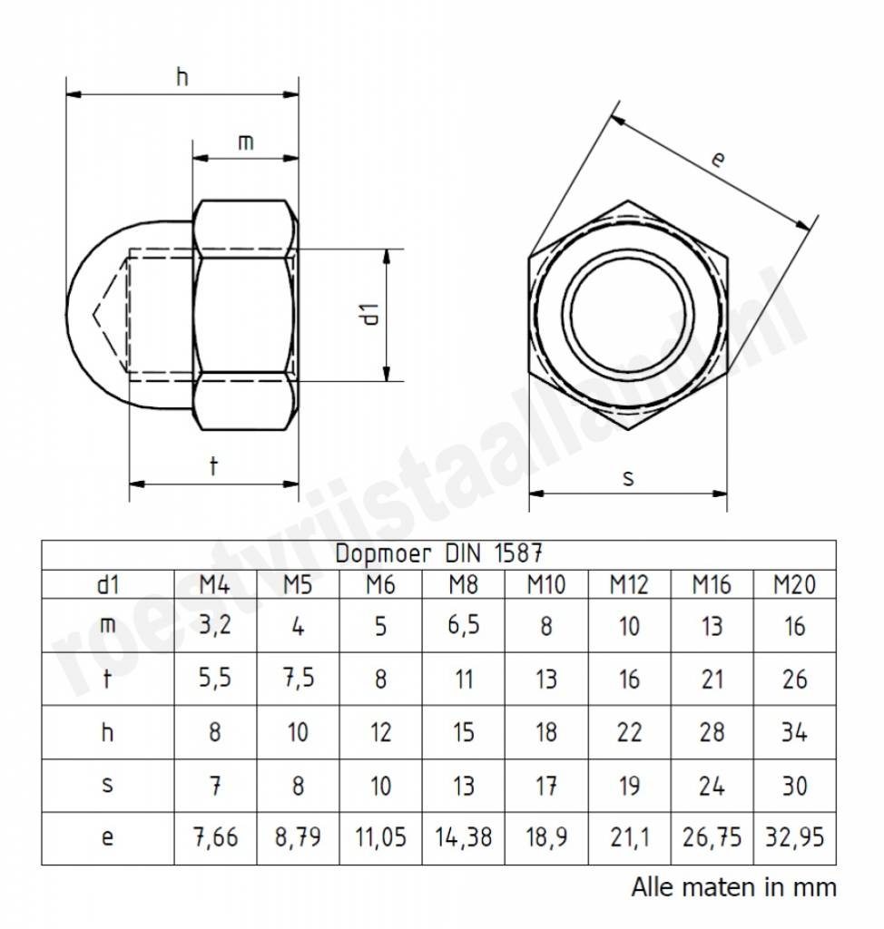 Dopmoer DIN 1587 (10st) - RoestvrijstaalLand