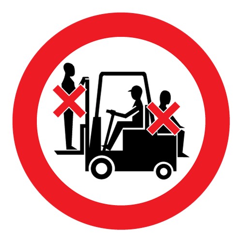 sticker verboden mensen vervoeren op heftruck - Stickerpoint